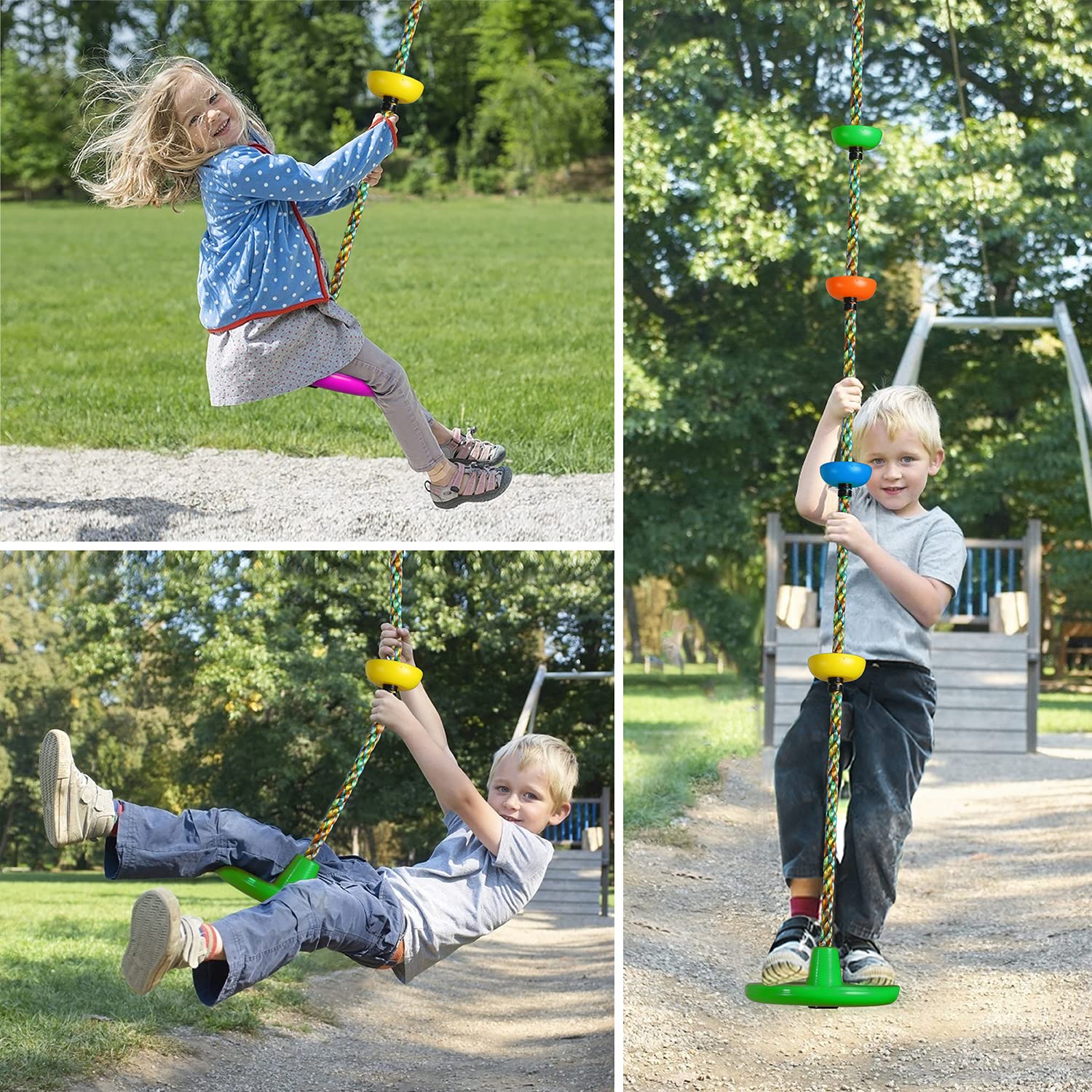 Fentin Tree Swing for Kids Backyard Single Disc Rope Climbing Swing Seat for Tree Indoor Outdoor Playground Swing Set Accessories with Thickening 4 Ft Strap-Green