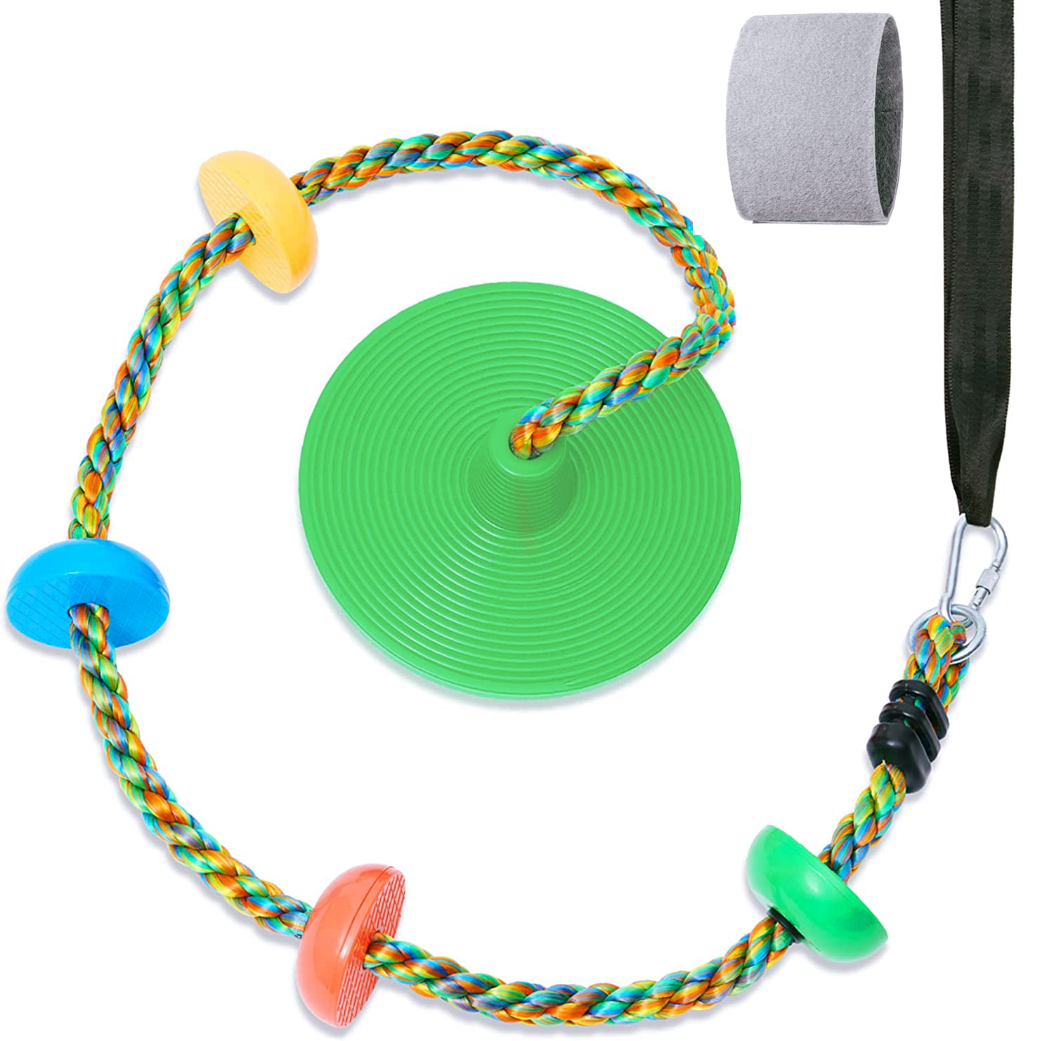 Fentin Tree Swing for Kids Backyard Single Disc Rope Climbing Swing Seat for Tree Indoor Outdoor Playground Swing Set Accessories with Thickening 4 Ft Strap-Green