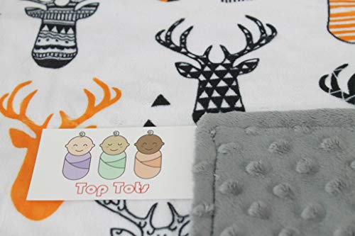 Top Tots Deluxe Baby Car Seat Canopy Cover, Deer Heads, Minky Dot, Orange