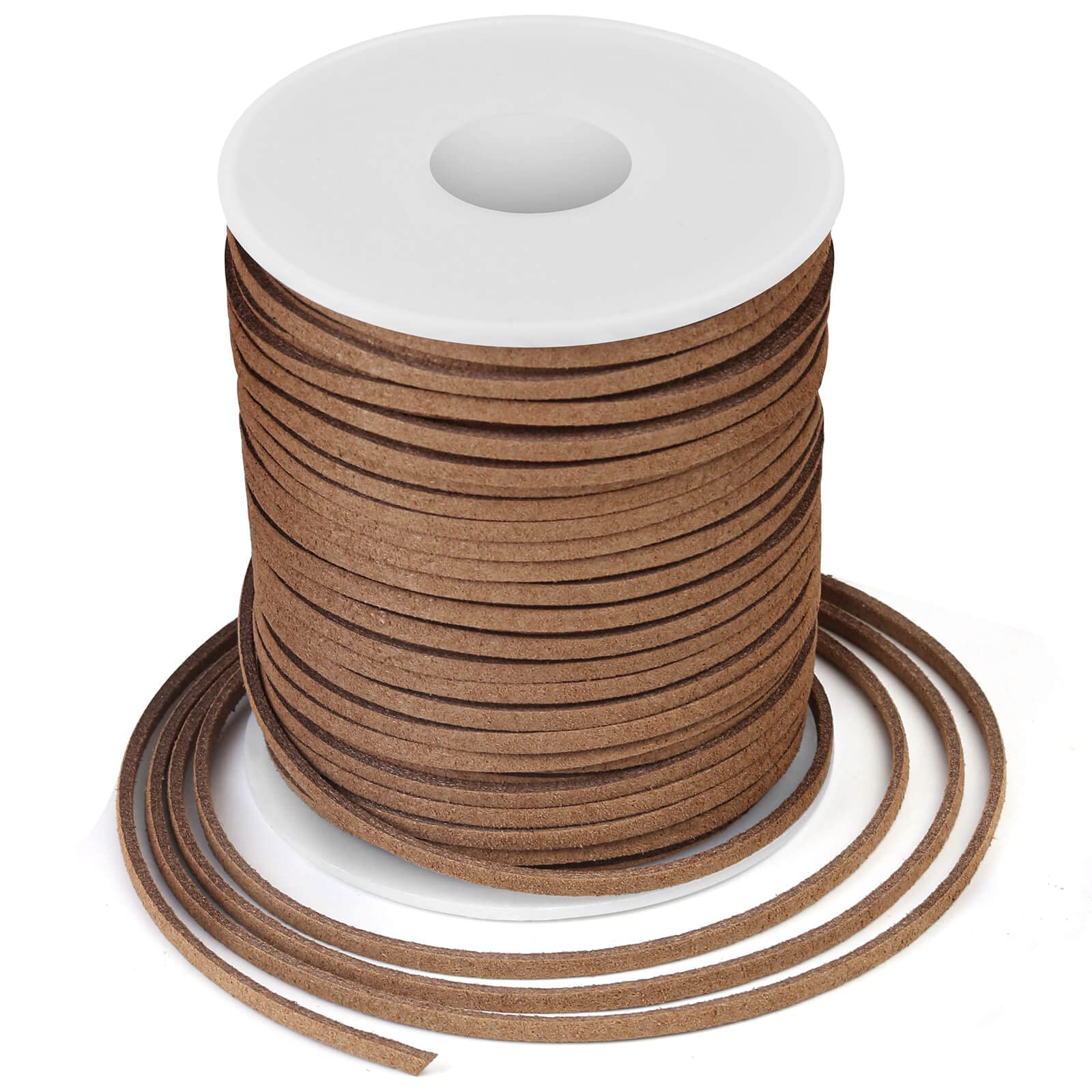 Leather String, Flat Suede Cord Faux Leather Cord Thin Leather Lace for Bracelets, Necklaces, Jewelry Making and Art Crafts (2.7 MM Brown)