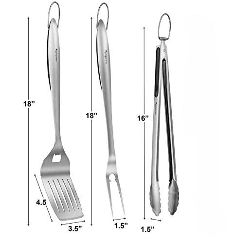 BBQ Set Heavy Duty grilling Utensils 3 piece set. Spetula, Fork Tong. (3 Piece)