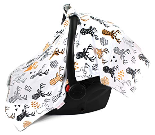 Top Tots Deluxe Baby Car Seat Canopy Cover, Deer Heads, Minky Dot, Orange