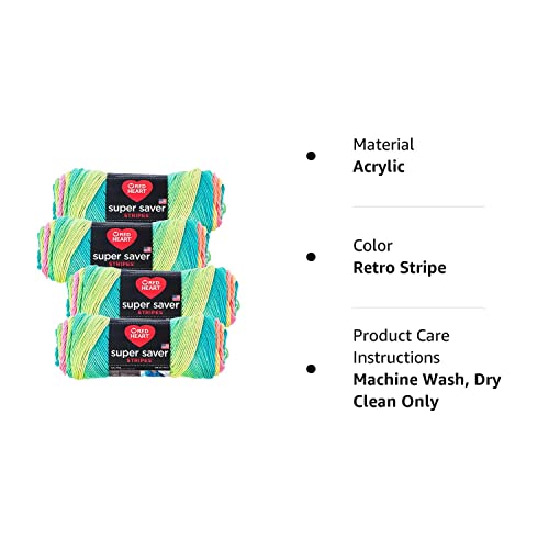Red Heart Super Saver Yarn (4-Pack of 5oz Skeins) (Retro Stripe)