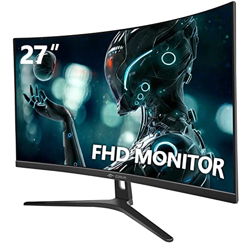 CRUA 27" 144hz/165HZ Curved Gaming Monitor, Full HD 1080P 1800R Frameless Computer Monitor, 1ms GTG with FreeSync, Low Motion Blur, Eye Care, VESA, DisplayPort, HDMI, Used Black