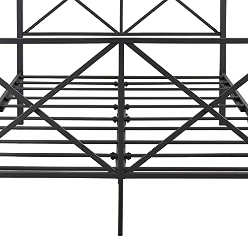 KARHIBLY Metal Framed Canopy Poster Platform Bed Frame with Headboard and Footboard, Sturdy Steel Platform Bed with X Shaped, No Box Spring Needed, Full Black