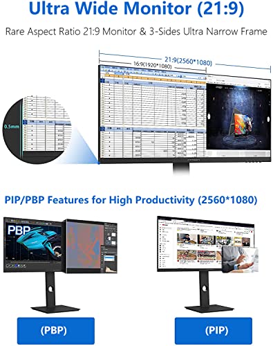 INNOCN 29" Ultrawide Monitor USB Type C 21:9 IPS Display WFHD 2560 x 1080P 350Nits 99% sRGB DP HDMI Computer Monitor, 75Hz, Split Screen, Height/Pivot Adjustable, Wall Mountable - 29C1F-D