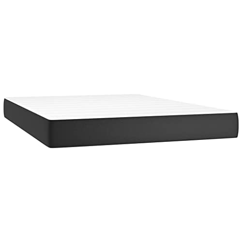 Penau Bed Frames Box Spring Bed with Mattress Black 53.9"x74.8" Full Faux Leather Beds with Headboard