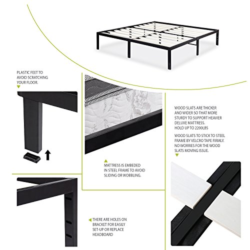 SLEEPLACE 14 Inch ST-3000 Ultra 3 Inch Wood Slat Bed Frame, King