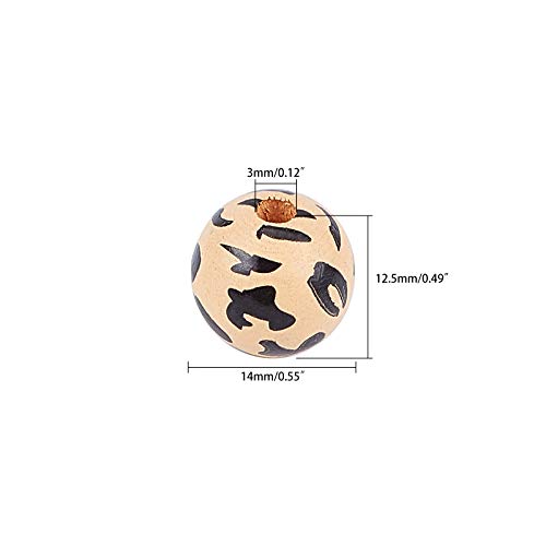 CHGCRAFT 300pcs Printed Wood Beads Dyed Charm Round Shaped Beads with Black Leopard Print Pattern Small Hole Spacer Beads Loose Wood Beads for Bracelet Necklace Earrings Keychain 12x14x13mm