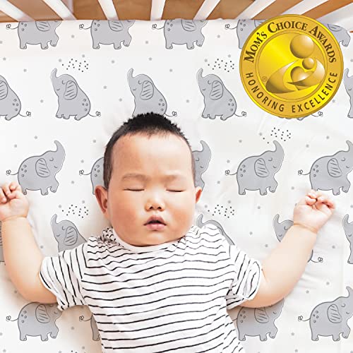 The Peanutshell Elephant Fitted Crib Sheet Set - 4 Pack - Grey, White & Green