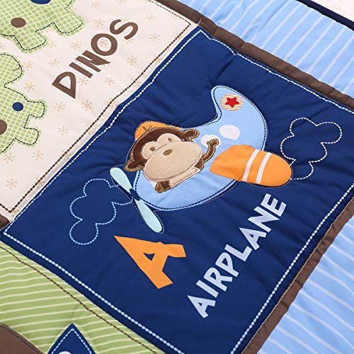 Blue Car Rocket Steamship Nursery Crib Quilted Comforter 1 PC Baby Girl/Baby Boy Crib Quilt Baby Gift Idea (Blue Airplane Ship Car Rocket)