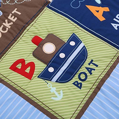 Blue Car Rocket Steamship Nursery Crib Quilted Comforter 1 PC Baby Girl/Baby Boy Crib Quilt Baby Gift Idea (Blue Airplane Ship Car Rocket)