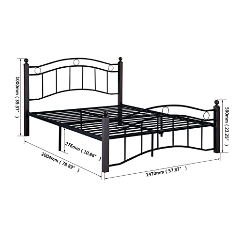 Epinki Full Size Metal Bed Frame with Headboard and Footboard, Black, No Box Spring Needed, Easy Assembly