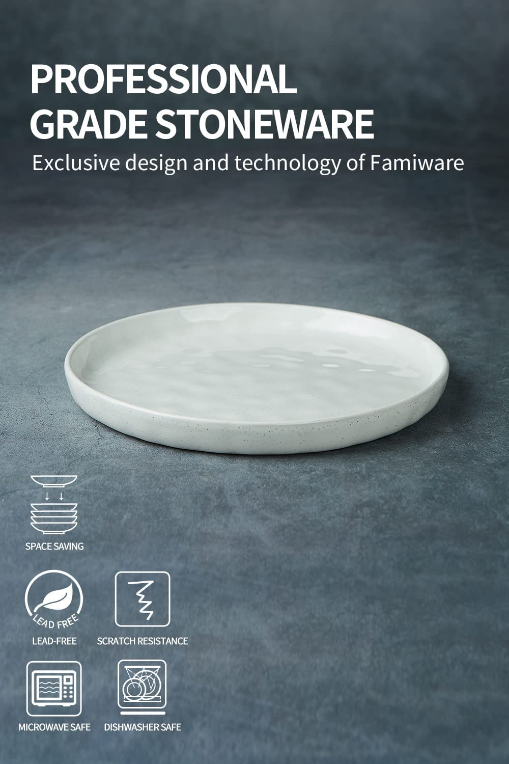 famiware Mars 4 Pieces Dinner Plates, 10.25 inch Plate Set, Scratch Resistant, Stoneware Dinnerware, Kitchen Modern Rustic Serving Dishes, Multi-color