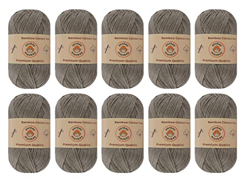 10-Pack Yonkey Monkey Skein Tencel Yarn - 70% Bamboo, 30% Cotton - Softest Quality Crocheting, Knitting Supplies - Lightweight and Breathable Fabric Threads 210 Meters