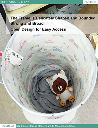 FANKANG Storage Basket, Nursery Hamper Canvas Laundry Basket Foldable with Waterproof PE Coating Large Storage Baskets for Kids Boys and Girls, Office, Bedroom, Clothes,Toys(Car)