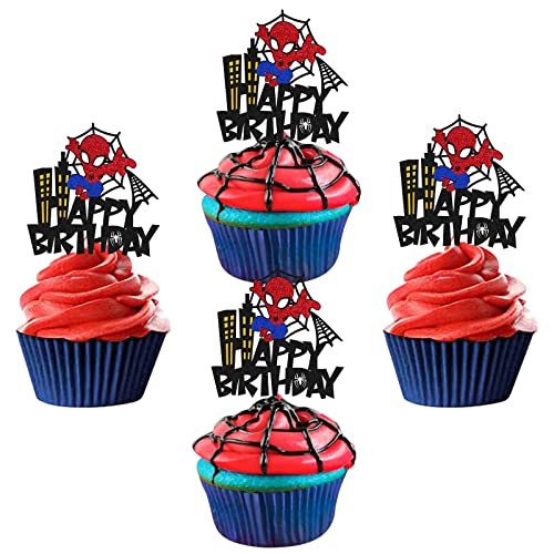 Fine Clutter 24 Packs Cute Cartoon Spiderman Cupcake Topper for Birthday Party Private Party Spiderman Fan Party Decoration Single Sided Shiny Supplies