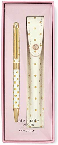 Kate Spade New York Black Ink Ballpoint Pen with Stylus Tip and Storage Pouch, Gold Dots