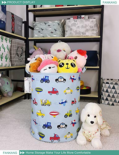 FANKANG Storage Basket, Nursery Hamper Canvas Laundry Basket Foldable with Waterproof PE Coating Large Storage Baskets for Kids Boys and Girls, Office, Bedroom, Clothes,Toys(Car)