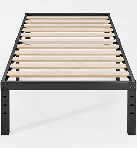 Breezehome Twin Size Bed Frame with Wide Wood Slats / 14 Inch High Heavy Duty Meta Mattress Foundation/Noise-Free Platform/No Box Spring Needed/Easy Assembly