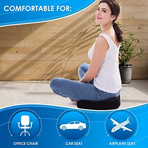 Seat Cushion & Lumbar Support Pillow for Office Chair, Car, Wheelchair Memory Foam Desk Chair Cushion for Sciatica, Lower Back & Tailbone Pain Relief Desk Pad with Adjustable Strap 3D Washable Cover