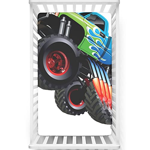 Cars Themed Fitted Crib Sheet,Standard Crib Mattress Fitted Sheet Ultra Soft Material -Baby Sheet for Boys Girls,52 x 28 Inch,Black Green Aqua