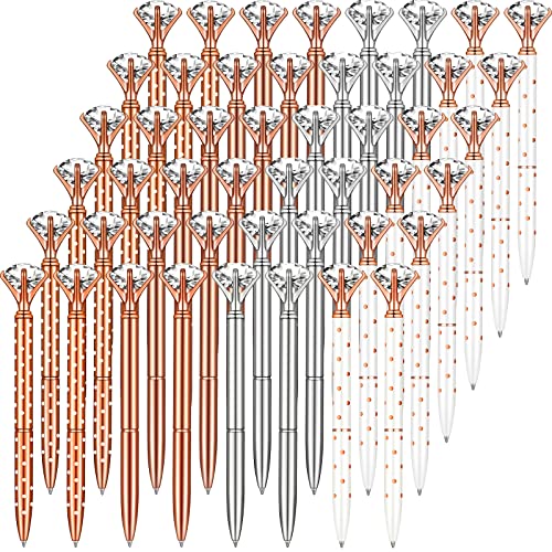 48 Pcs Big Diamond Pens Bulk for Bridal Shower Wedding Gift Crystal Metal Bling Ballpoint Pens with Black Ink for Women Bridesmaid Coworkers Office School Supplies (rose gold, silver, white )(rose gold, silver, white)