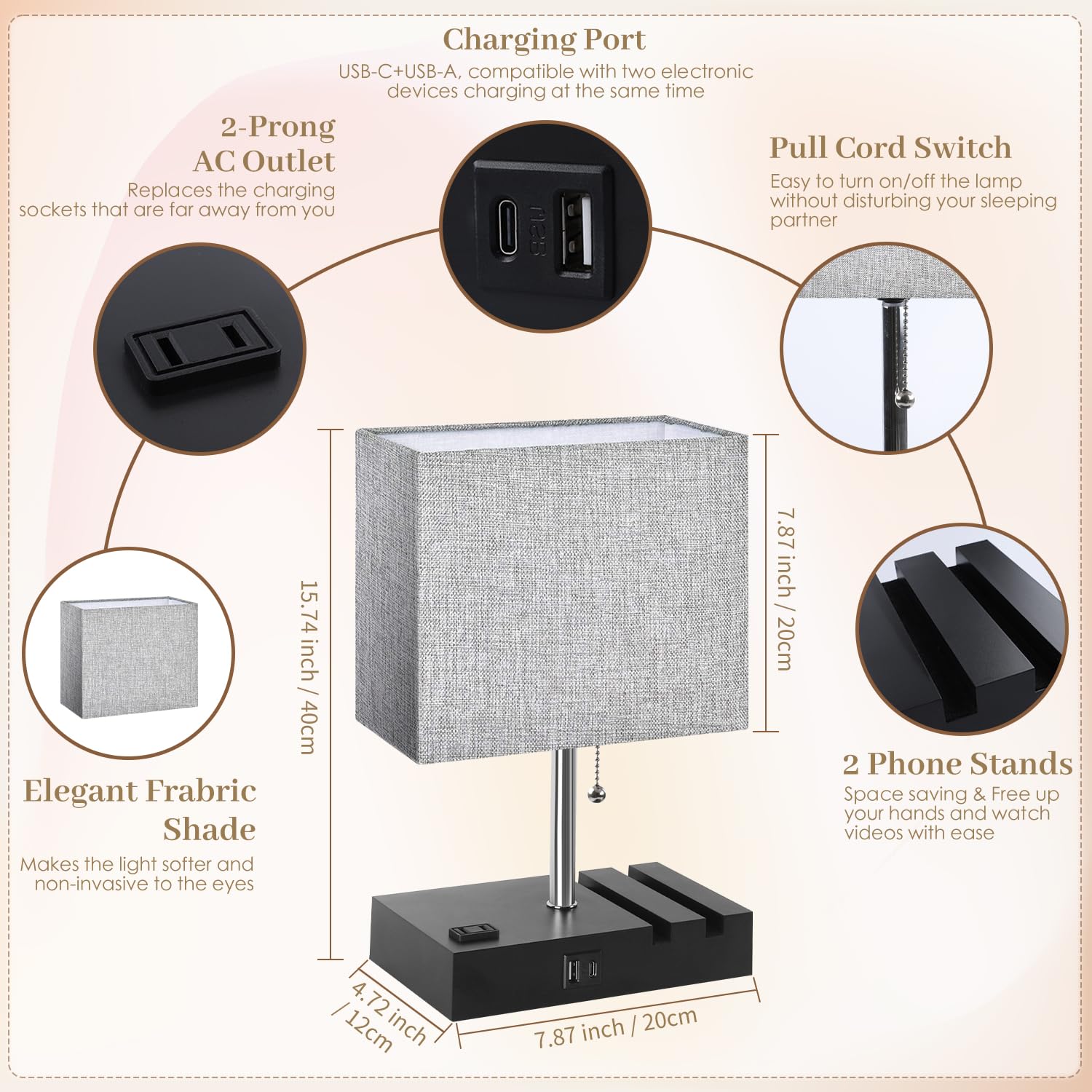 YIEELOG Smart RGB Dimmable Table Lamp Work with Alexa&APP&Remote Control, Bedside Desk Lamp with Charging Ports&Outlet&Phone Stand, Music Sync Nightstand Lamp for Bedroom Living Room Office Dorm