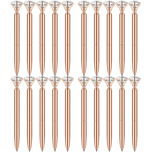 PASISIBICK 20 Rose Gold Diamond Pens Bling Diamond Gem Pen Décor Gifts for Women Bridesmaid Coworkers Bulk Crystal Metal Ballpoint Pens Black Ink(Rose Gold)