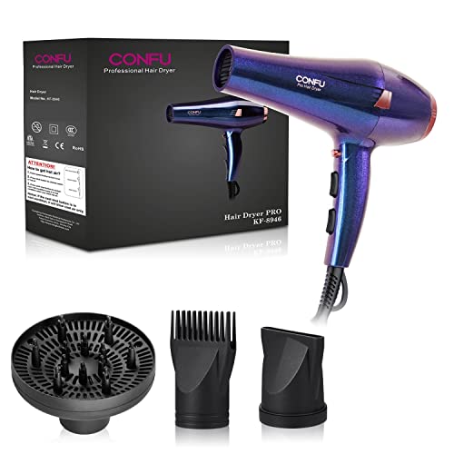 CONFU Professional Hair Dryer, Compact Blow dryer, Negative ionic Hair Dryer With Diffuser And Concentrator, For Quick Drying, ETL Certified, Purple