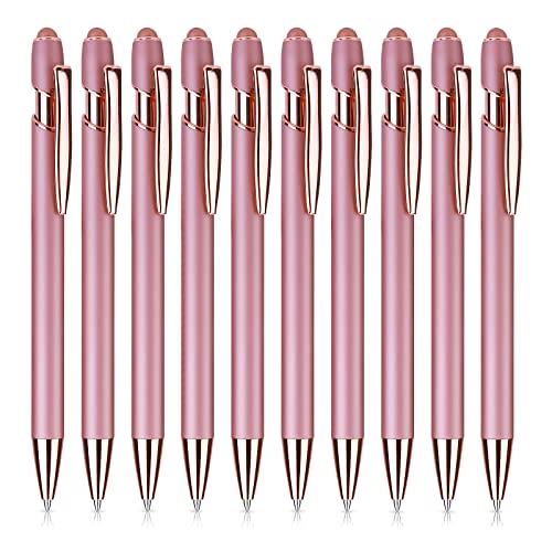 Cobee® Rose Gold Ballpoint Pens with Stylus Tip, 10 Pcs 1.0mm Retractable Ball Point Pens Black Ink Metal Pen Medium Point Writing Pen Stylus Pen for Touch Screens School Office Gift Supplies