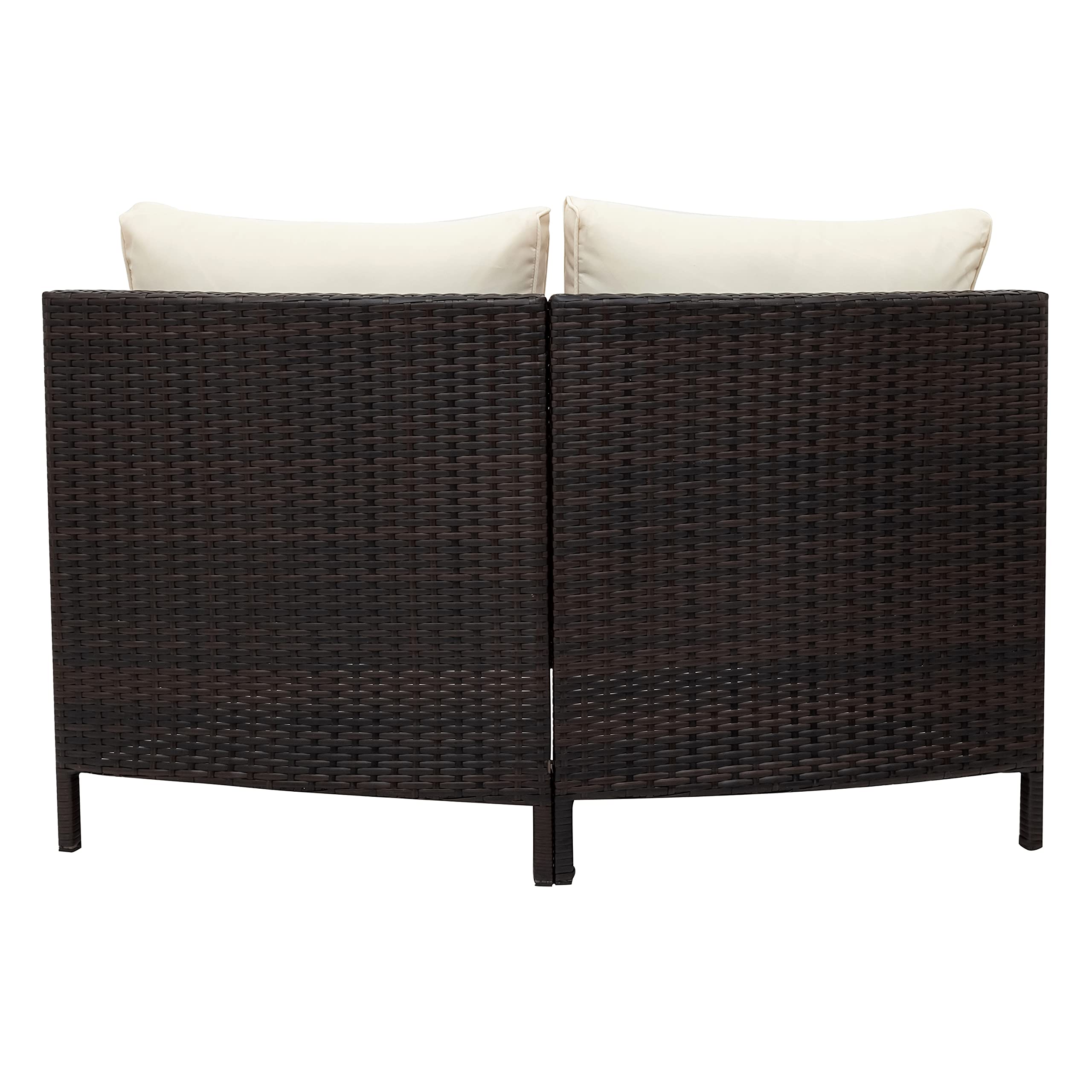 CJLMN 5-Piece Half Moon Outdoor Sectional Sofa Set, Patio All-Weather PE Wicker Furniture with Pillows, Cushions and Half-Moon Tempered Glass Table (Beige)