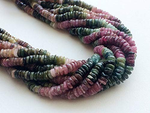 GemAbyss Beads Gemstone 5 Strand Natural Multi Tourmaline Faceted Tyre Beads, Tourmaline Spacer Beads, Multi Tourmaline Necklace, 5-5.5mm 8 Inch Long Long Code-MVG-18114