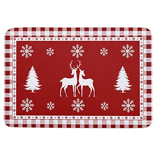 Christmas Bath Rugs Elk Deer Snowflake Sponge Doormat Absorbent Non Slip Backing Durable Soft Flannel Mat Reindeer Red Buffalo Plaid Christmas Memory Foam Mats for Bathroom Kitchen 18 x 30 inches