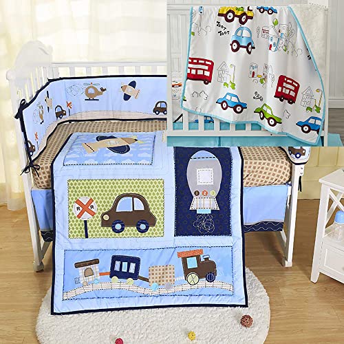 Brandream 6Piece Boys Crib Bedding Set Baby Vehicle Nursery Bedding with Car Trucks