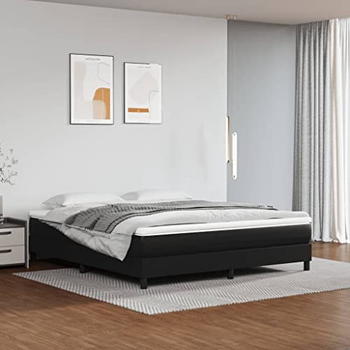 Penau Bed Frames for Bed Room Box Spring Bed with Mattress Black 76"x79.9" King Faux Leather Bed Risers