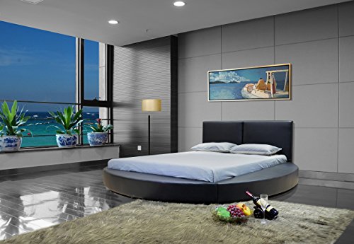 Greatime King Round Bed Frame, Modern Upholstered Platform Bed with Headboard, Strong Wood Slats Support, No Need Box Spring, Easy Assembly (King Size Black Bed)