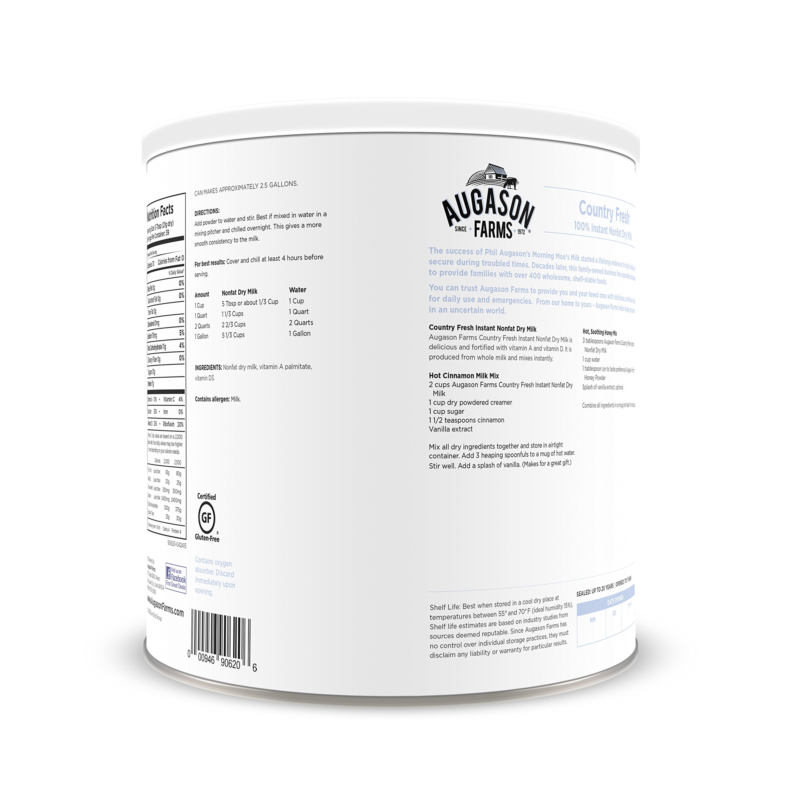 Augason Farms 5-90620 Country Fresh 100% Real Instant Nonfat Dry Milk, 1 lb., 13 oz. & Honey White Bread Scone & Roll Mix Emergency Food Storage #10 Can