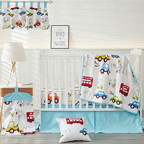 Brandream 6Piece Boys Crib Bedding Set Baby Vehicle Nursery Bedding with Car Trucks