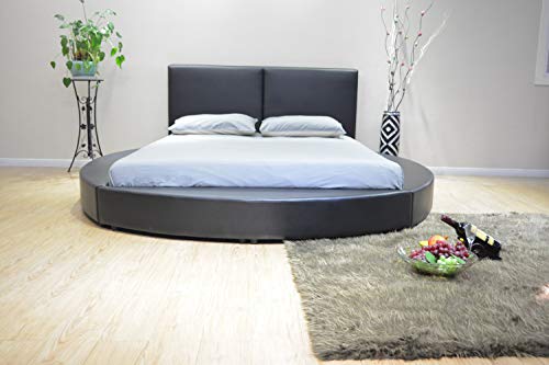 Greatime King Round Bed Frame, Modern Upholstered Platform Bed with Headboard, Strong Wood Slats Support, No Need Box Spring, Easy Assembly (King Size Black Bed)