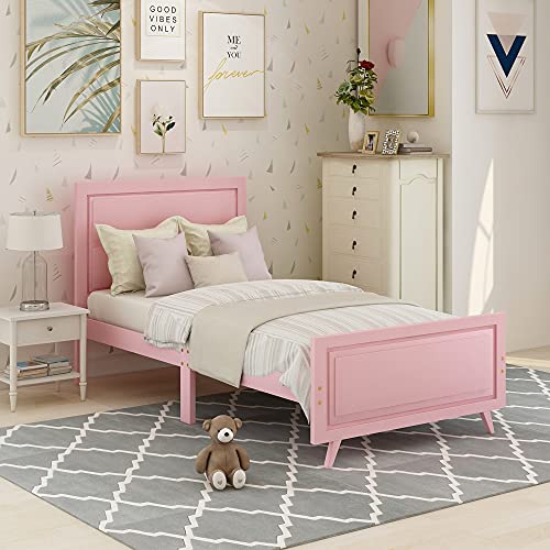 WXYNHHD Wood Platform Bed Twin Bed Frame Foundation with Headboard and Wood Slat Support (Color : Black)
