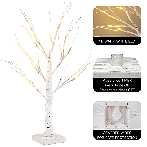 YEAHOME 2 Pack 2FT/24β Birch Tree Light with 18LT Warm White LEDs Battery Powered Timer for Christmas Decorations Indoor, Artificial Tabletop Money Tree for Wedding Party Desk Table Mantel Home Decor