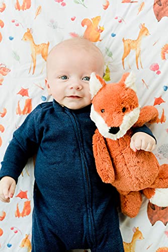 Bundle of ADDISON BELLE Products - 100% Cotton Fitted Crib Sheet + Everything Blanket - Woodland Animals - Soft, Durable & Breathable