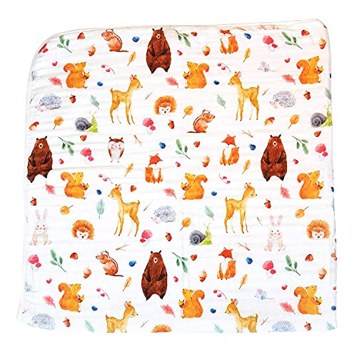 Bundle of ADDISON BELLE Products - 100% Cotton Fitted Crib Sheet + Everything Blanket - Woodland Animals - Soft, Durable & Breathable