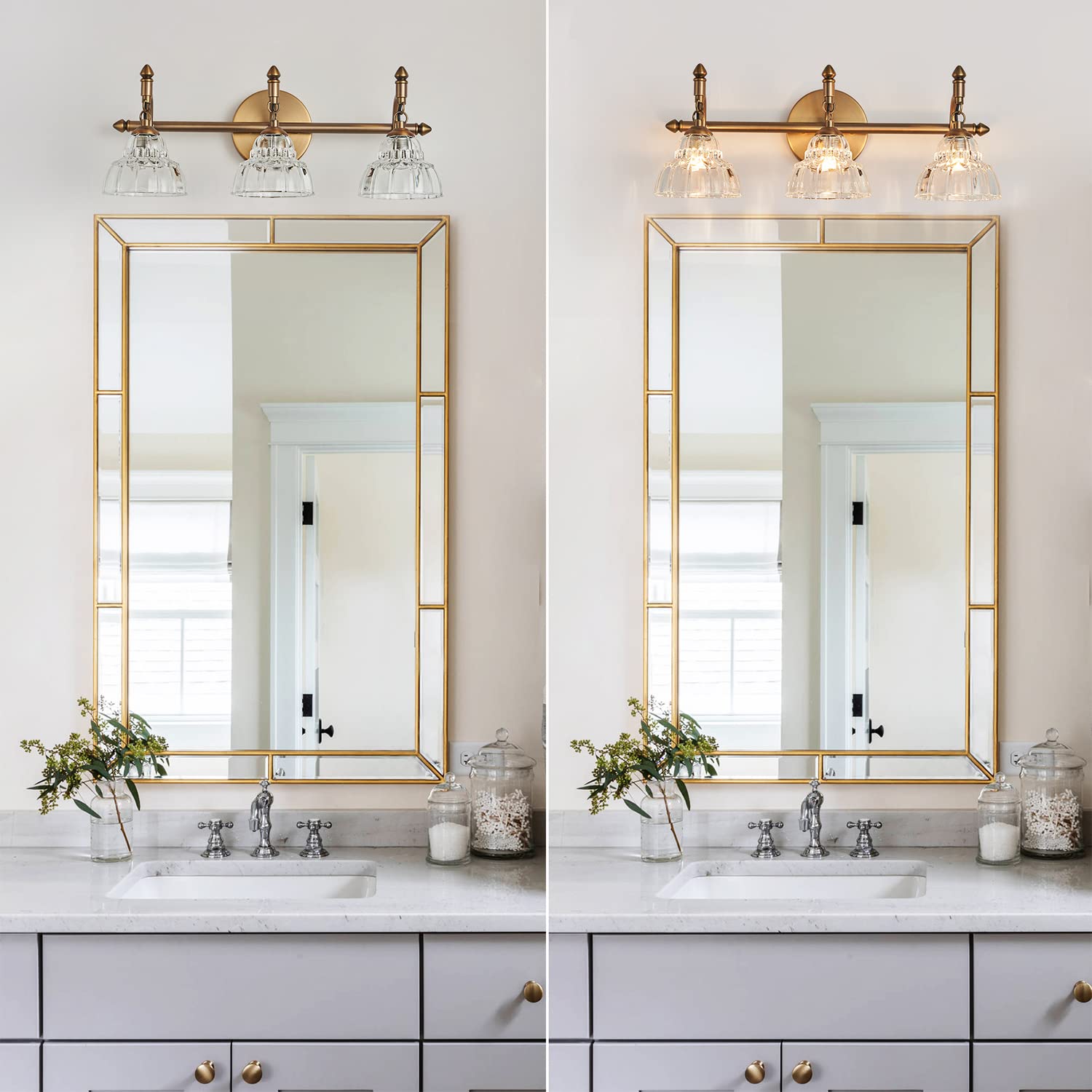 OFFDARKS Bathroom Vanity Light Fixtures Matte Brass Vintage Vanity Lighting Fixture Over Mirror 3 Lights Wall Sconce for Bedroom Dressing Room Living Room Hallway