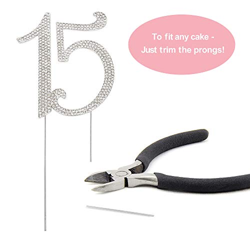 15 Cake Topper - Premium Silver Metal - 15th Birthday or Anniversary Party - Sparkly Rhinestone Quinceanera Cake Topper Decoration Makes a Great Centerpiece - Now Protected in a Box