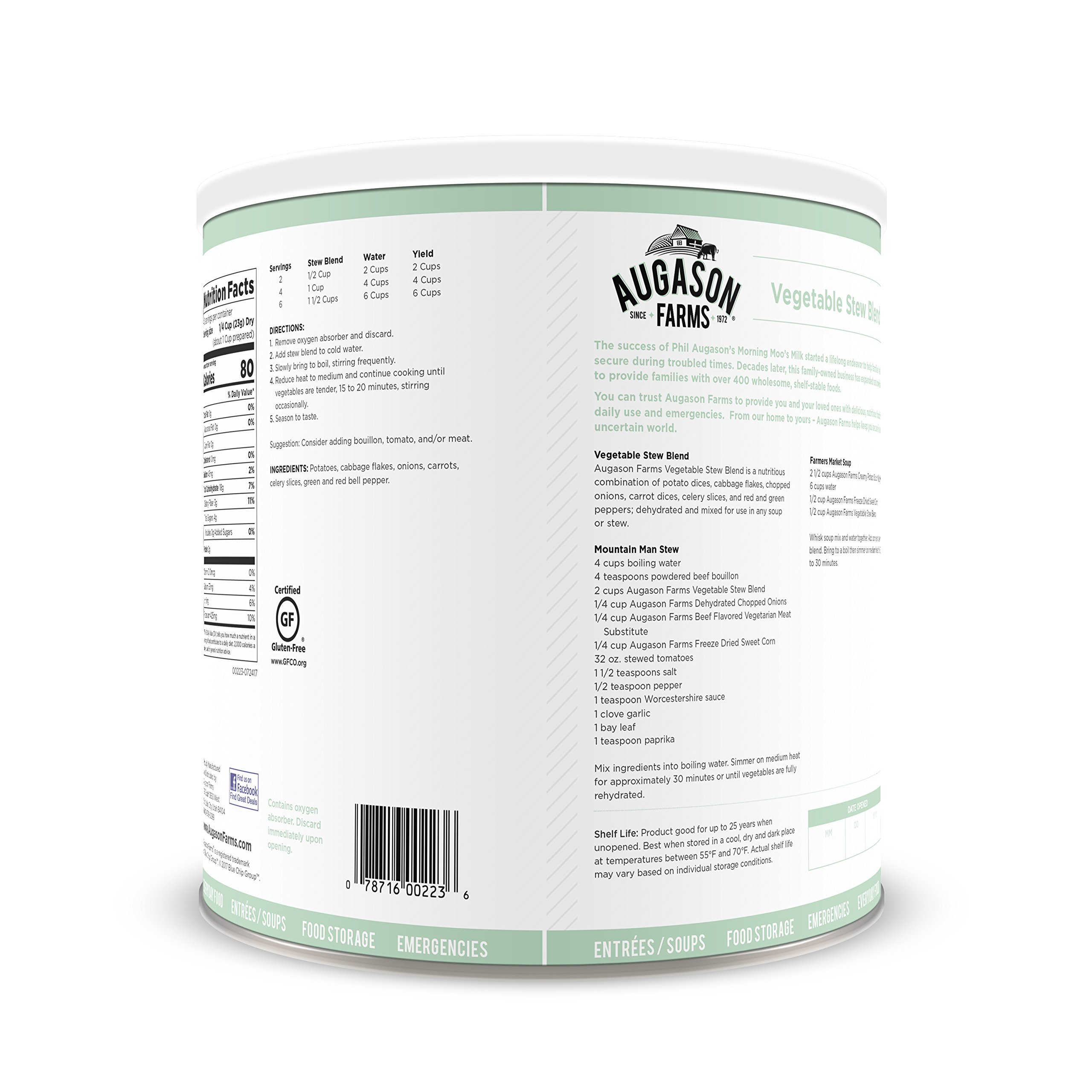 Augason Farms Vegetable Stew Blend 2 lbs 0.5 oz No. 10 Can & Butter Powder 2 lbs 4 oz No. 10 Can