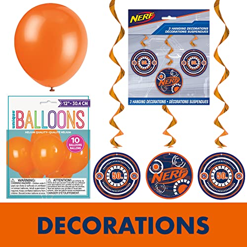 Mega Nerf Party Supplies for Birthday, Decorations, and Favors, Serves 16 Guests, Easy Setup and Takedown with Plates, Napkins, and More