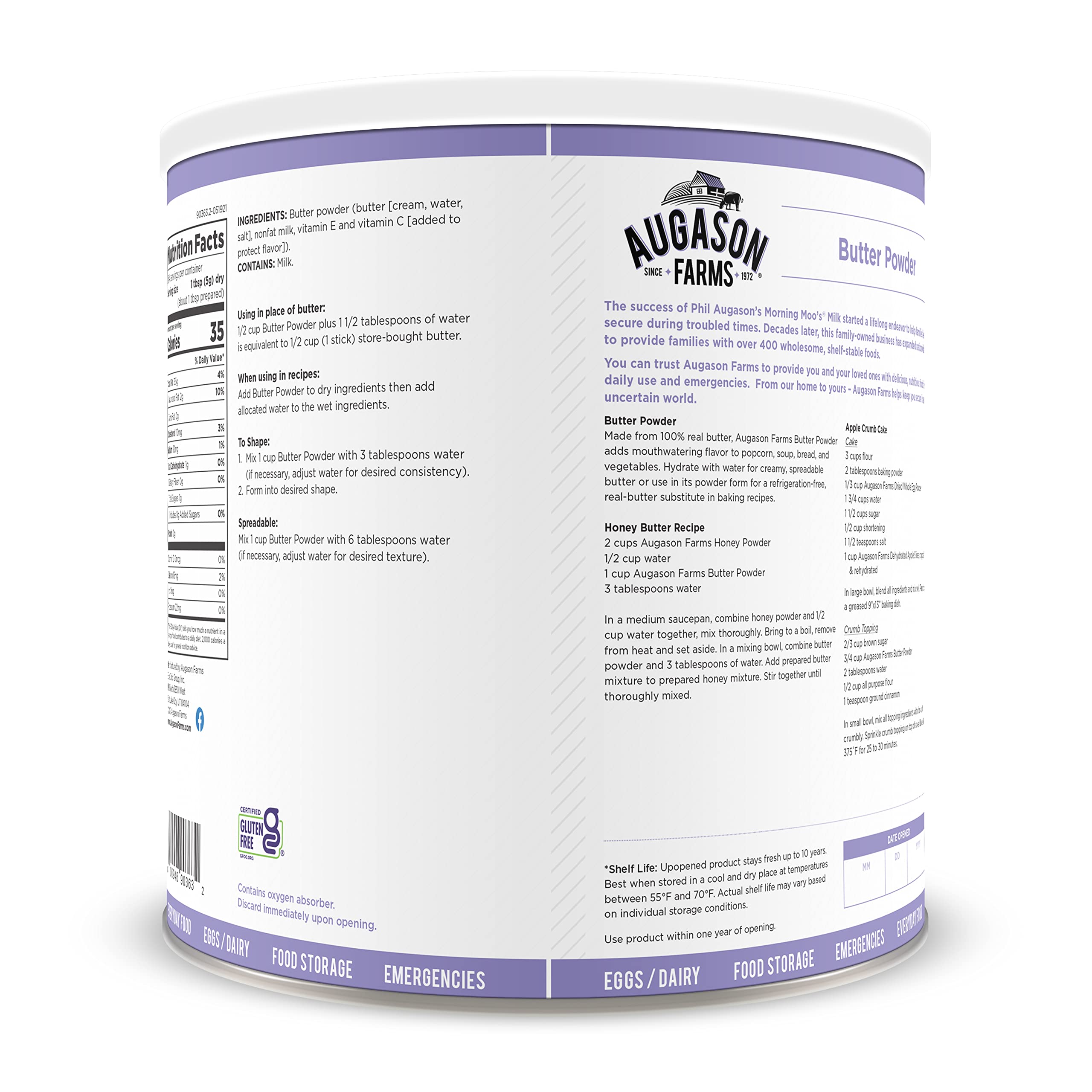 Augason Farms Vegetable Stew Blend 2 lbs 0.5 oz No. 10 Can & Butter Powder 2 lbs 4 oz No. 10 Can