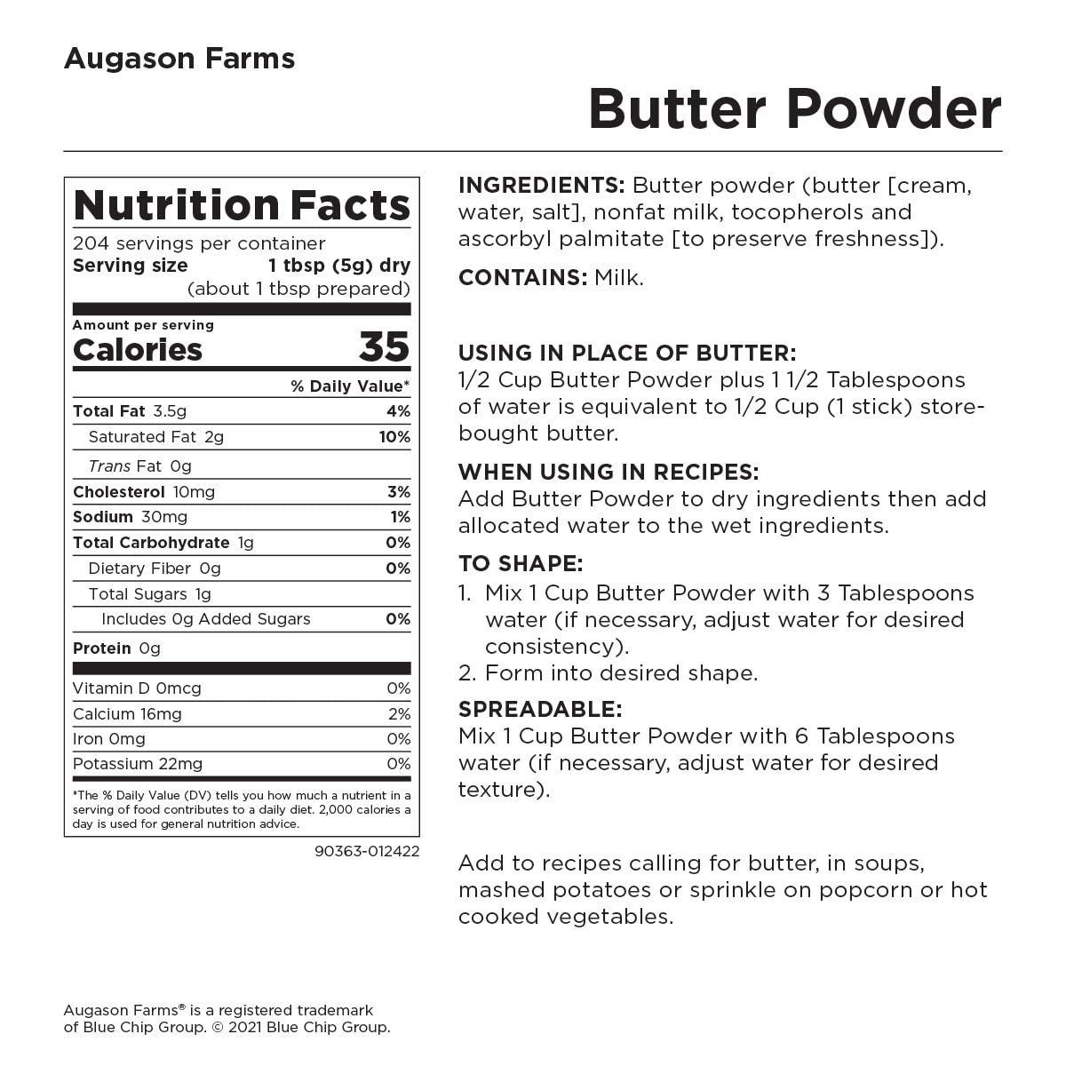 Augason Farms Vegetable Stew Blend 2 lbs 0.5 oz No. 10 Can & Butter Powder 2 lbs 4 oz No. 10 Can